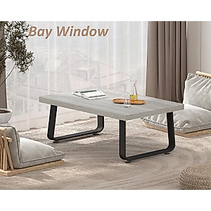 HSH Grey Small Coffee Table, Modern Minimalist Coffee Center Table, Rectangle Simple Wooden Living Room Table, Industrial Wood and Metal Tea Table for Home Bedroom Home Office, Light Grey Oak, 39 in