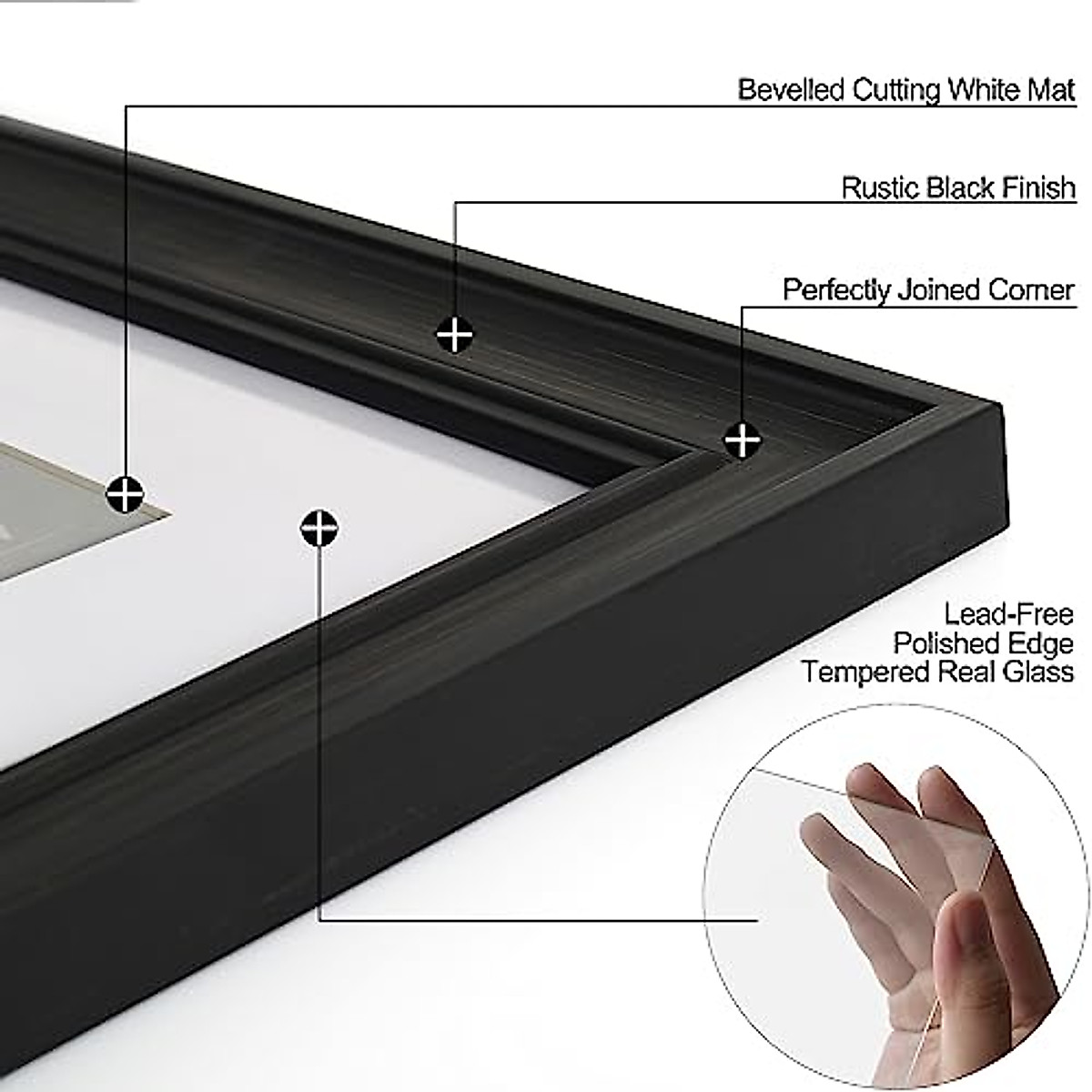 Yaetm 11x14 Picture Frame with Mat for 8x10 Set of 4, 1.4" Wide Molding & Distressed Black Photo Frames 11 x 14 with Tempered Glass for Wall Gallery, Home and Office, Wall Mount (4 pack, Black)