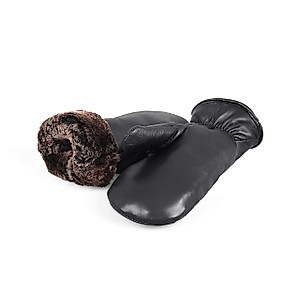 Zavelio Unisex Premium Shearling Sheepskin Fur Lined Leather Mittens Black Large