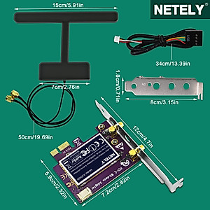 NETELY 802.11AX WiFi 6E 5400Mbps PCIE WiFi Adapter with Bluetooth 5.2 for Windows 10/11 64bit Desktop PCs, 2.4GHz 574Mbps, 5GHz 2400Mbps, and 6GHz 2400Mbps, Intel WiFi 6E AX210 PCIE WiFi Card (AX5400)