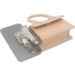 Nodeber Mini Crossbody Bag for Women Girls Synthetic Leather Flap Purse Styling Top-Handle Clutch Handbag Croco Nude