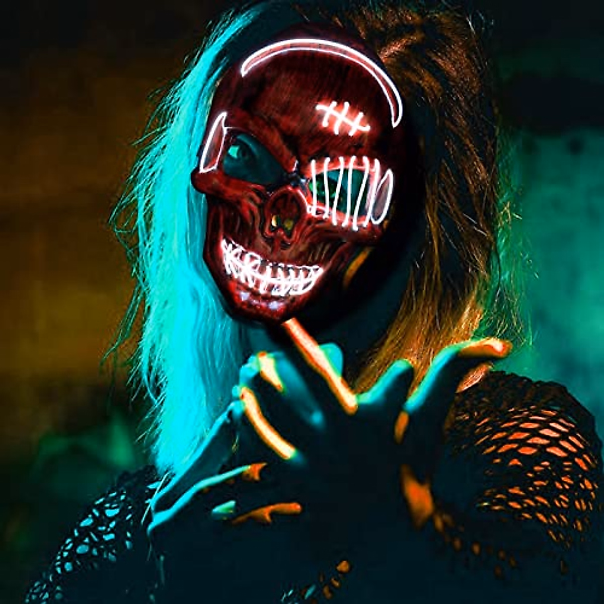 Halloween Mask - Scary Halloween Mask, Light up LED Mask with 3 Lighting Modes, Face Skull Mask for Halloween, Cosplay, Costume, Party, Festival, Purge, Carnival, Gifts - White