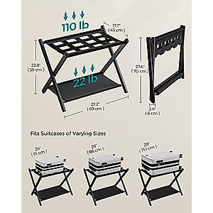 SONGMICS Luggage Racks for Guest Room, Set of 2, Suitcase Stand with Fabric Storage Shelf, Foldable for Space-Saving Storage, Steel Frame, Hotel, Bedroom, Black URLR004B02