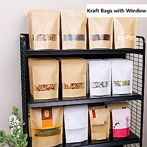 50 pcs Kraft Bags with Window Stand Up Ziplock Seal Paper Bag Resealable Large Food Storage Pouch 1oz 3.5×5.5in