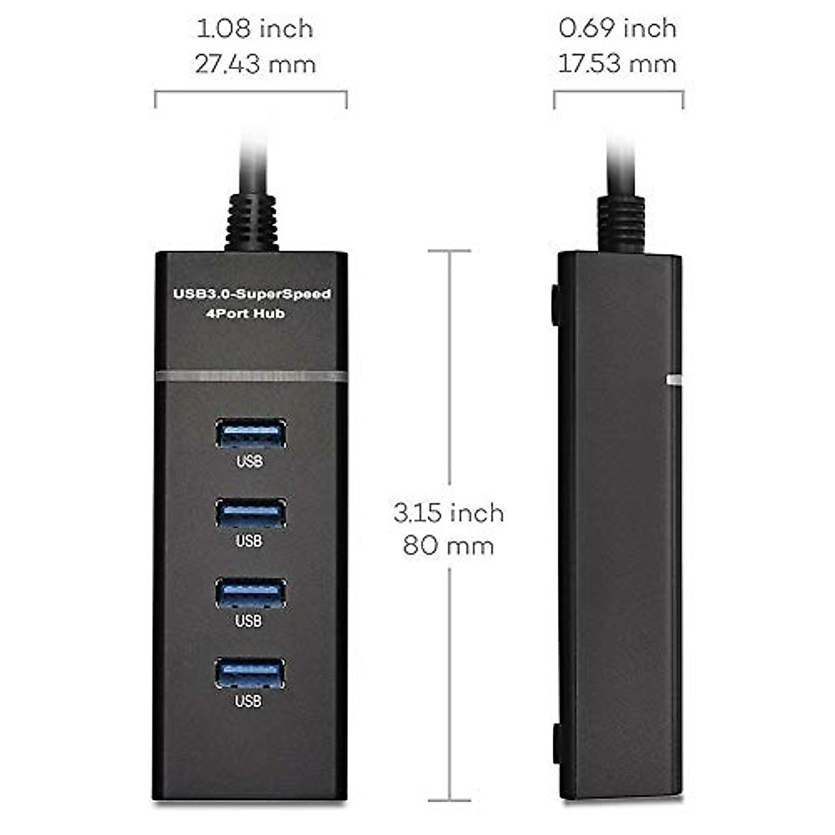 USB Hub, Portable 4 Port USB 3.0 Hub, Super Speed Data Sync Adapter Universal for Computer, Laptop, USB Flash Drives and Mobile HDD
