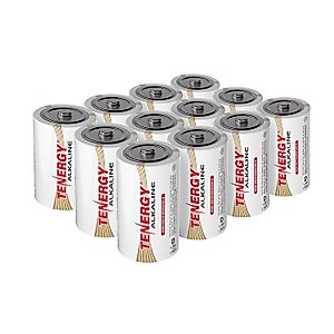 Tenergy 1.5V D Alkaline LR20 Battery, High Performance D Non-Rechargeable Batteries for Clocks, Remotes, Toys & Electronic Devices, Replacement D Cell Batteries, 12 Pack