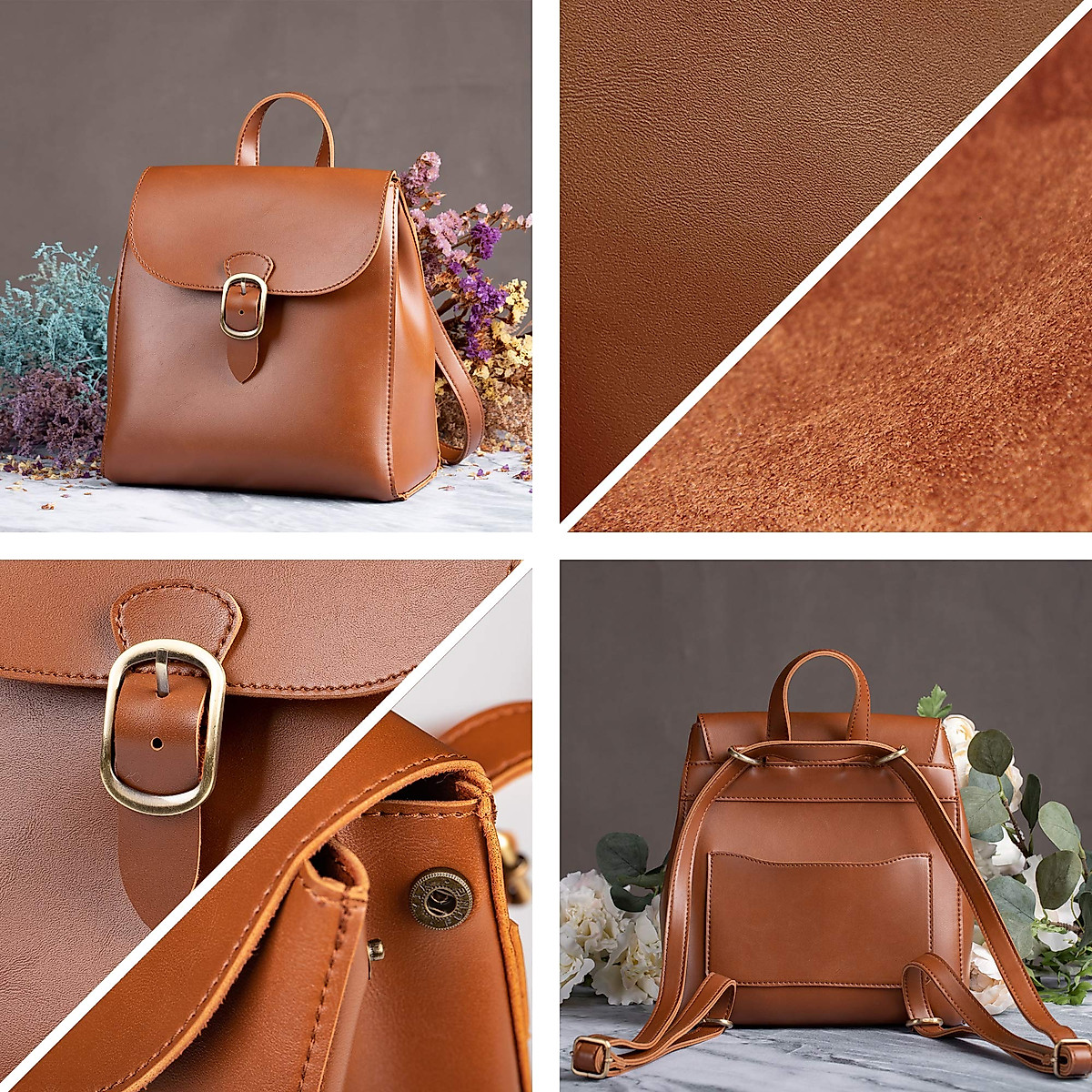 SUNLIGHT LEAVES Simple Vegan Leather Flap 3 Way Convertible Backpack For Women Classic Vintage Faux Leather Fashion Daypack (Light Brown)