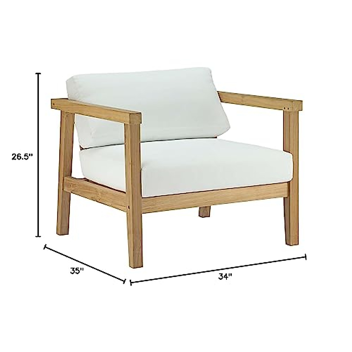 Modway Bayport Teak Wood Outdoor Patio Armchair in Natural White
