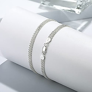 BRIJEWNES Silver Bracelets for Women 925 Sterling Silver Bracelets for Women 4.5mm Mesh Link Chain Bracelet for Women Solid Silver Chain Bracelets for Women 8 Inches Silver Bracelet Jewelry for Women