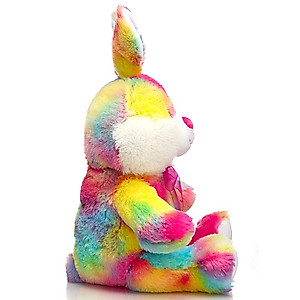 HollyHOME Easter Bunny Stuffed Animal Tie-Dye Rabbit Plush Toys for Kids Multi-Color