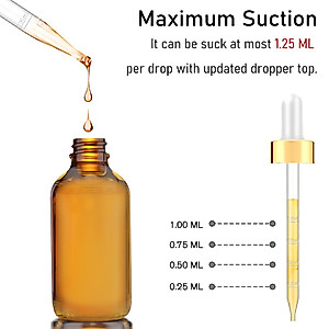 Bumobum Dropper Bottles 4oz, Amber Glass Bottles with Dropper for Essential Oils with Labels and Funnels, 2 Pcs Tincture Bottles with Golden Top (Unbreakable Plastic Eye Dropper with Measurements)