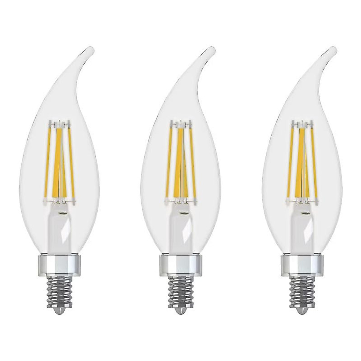 GE (3 Bulbs) Refresh LED Energetic Daylight LED CAC Lightbulb, Candelabra Base, 60 watt Equivalent, Dimmable, Clear Finish, HD Light, LED Decorative, Bent tip Chandelier Light Bulb
