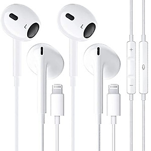 2 Pack Apple Headphones Wired Earbuds with Lightning Connector [Apple MFi Certified] In-Ear iPhone Earphones with Built-in Microphone & Volume Control Compatible with iPhone 14/13/12/11/XR/XS/X/8/7/SE