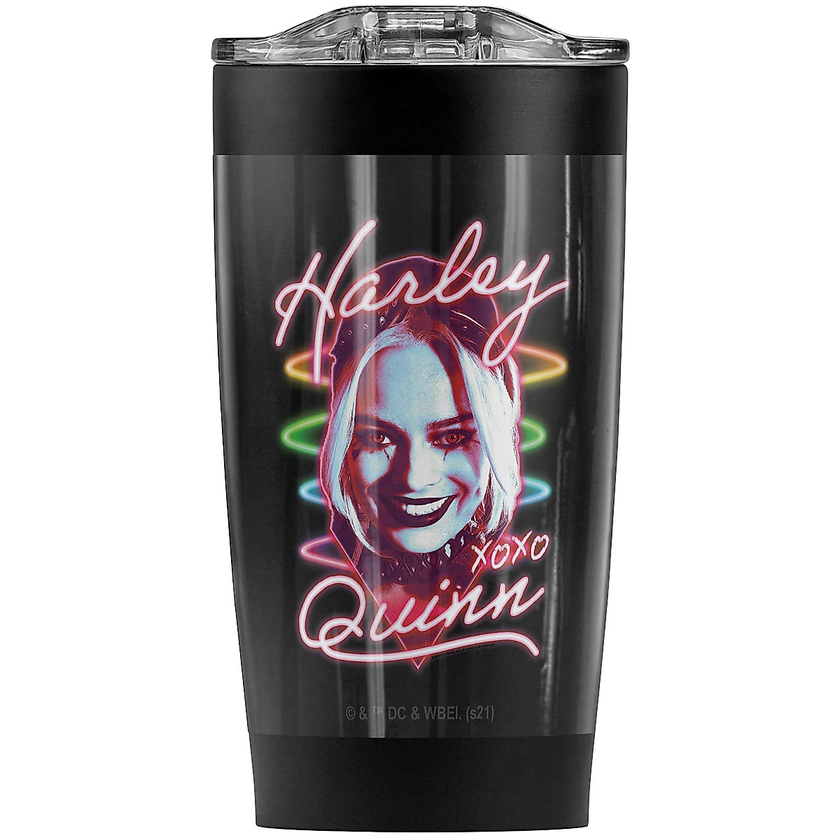 LOGOVISION Suicide Squad 2 Neon Harley Stainless Steel Tumbler 20 oz Coffee Travel Mug/Cup, Vacuum Insulated & Double Wall with Leakproof Sliding Lid | Great for Hot Drinks and Cold Beverages