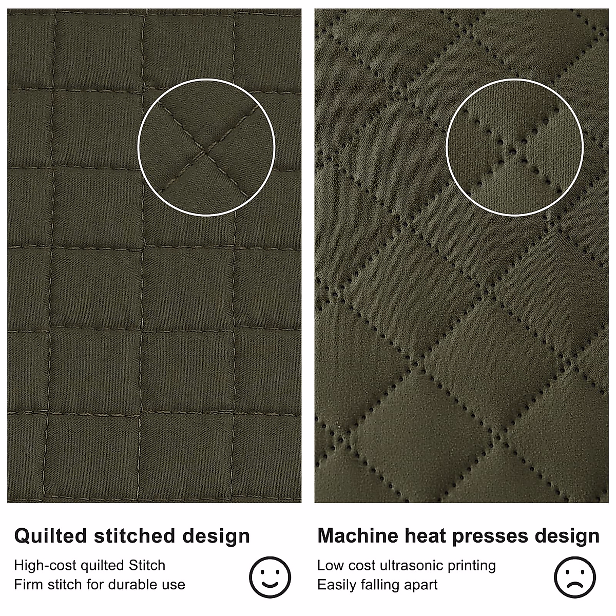 SunStyle Home Olive Green Quilt, Queen Size Quilt Set Lightweight Bedspread Full Soft Reversible Coverlet for All Season 3pcs Army Green Square Quilted Bedding Sets (1 Quilt 2 Pillow Shams)(90"x96")