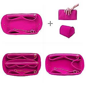 LEXSION 3 in 1 Felt Purse Organizer Insert Bag in Bag with a Bottle Holder Shaper 8026 Rosy SM