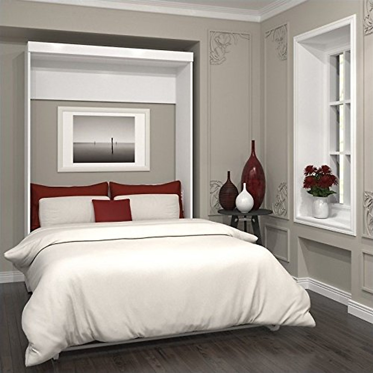 Pemberly Row Puq Easy-Lift Dual Piston Full Size Murphy Wall Bed in White