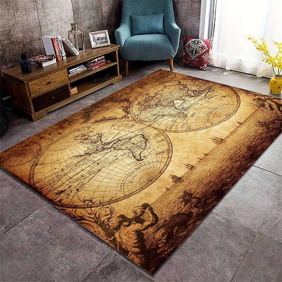 HONGXIU World Map Rug 6x8ft - Stylish, Non-Slip & Washable Home Decor