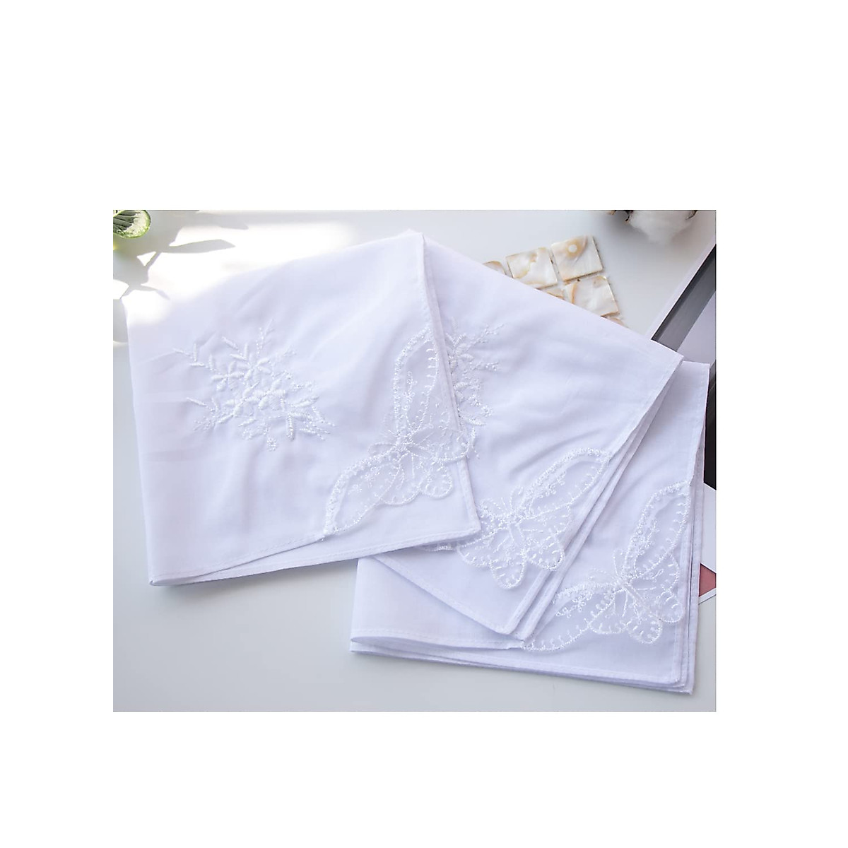 MileyMarla Womens Cotton Handkerchiefs Flower Embroidered Lace Ladies Hankies 6PCS