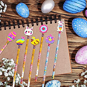 SAIWEILAI ONLINE 50 Pieces Easter Pencils Wood Pencils Happy Easter Day Elements With Giant Rabbit Chick Eraser Assortment Easter Stationery Pencil for Easter Party Favors (50)