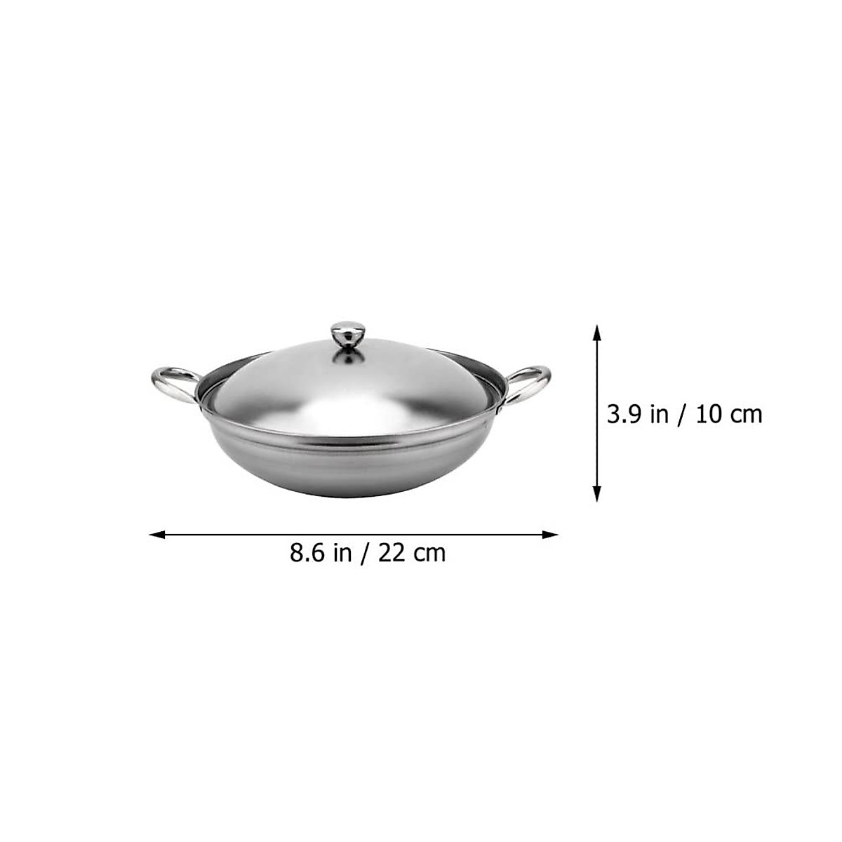 Hemoton 1 Set Stoves Wok Pan Stainless Steel Chinese Fry Pan with Lid Double Handle Cooking Skillet Pot Kitchen Cookware for Home Outdoor Picnic 22cm