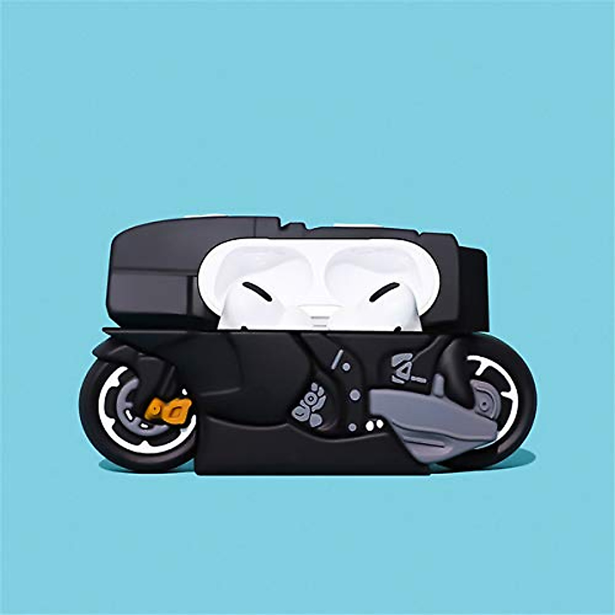 Jowhep Case for AirPod Pro 2019/Pro 2 Gen 2022 Cartoon Cute Silicone Cover with Keychain Fashion Funny Soft Protective Skin for Air Pods Pro Boys Kids Shell Cool Fun Cases for AirPods Pro Black Moto