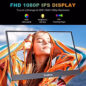 15.6" Portable Monitor FHD 1080P Travel Gaming Monitor HDR IPS Laptop Second Screen USB-C HDMI Magnetic Protective Cover & Dual Speakers, Computer External Display for PC Phone Xbox Switch PS4/5