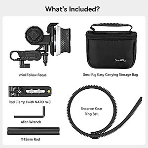 SmallRig Mini Follow Focus with A/B Stops & 15mm Rod Clamp and Snap-on Gear Ring Belt for DLSRs and Mirrorless Cameras, Fits Different Diameter Lenses Up to 114mm - 3010