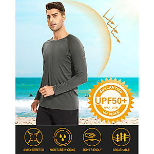 Fishing Shirts for Men Long Sleeve UV Shirts Sun Shirts Running Shirts Workout Shirts Rashguard Hiking Shirts Swim Shirts UPF 50 Shirts Dark Grey