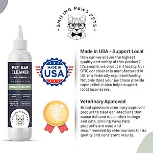 Smiling Paws Pets OTIC+ Formula - Ear Cleaner for Dogs and Cats - Dog Ear Treatment for Inflamed Areas - Cat and Dog Ear Wash Cleaner - Cat and Dog Ear Cleaner Solution - 8oz