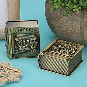 Agatige 2pcs Baby Tooth Fairy Box, Baby First Tooth and Curl Keepsake Box Tooth Holder Book Shaped Trinket Box Gift Box for Child Kids