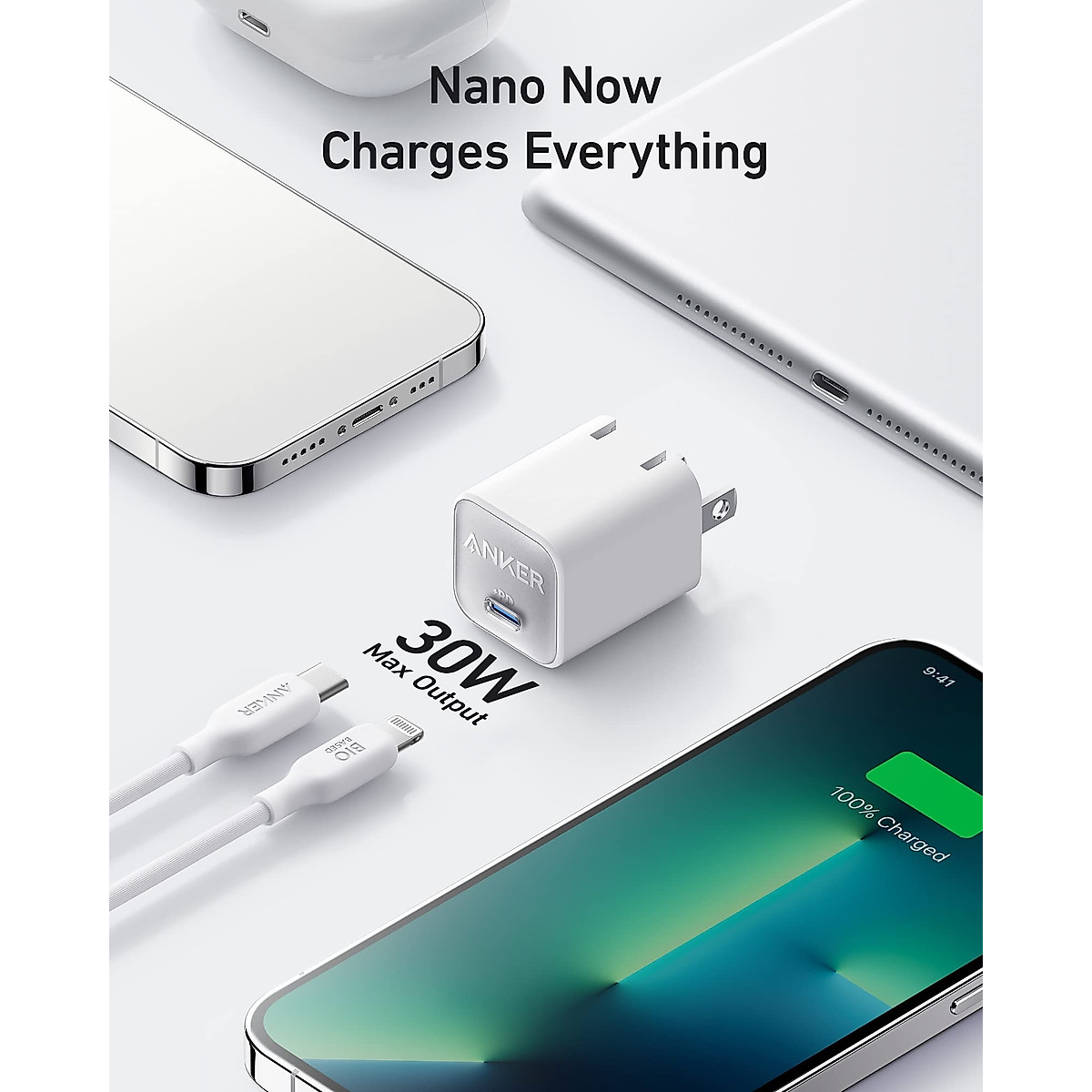 Anker USB C GaN 30W, 511 Charger (Nano 3) with 6ft Bio-Based USB-C to Lightning Cable (MFi Certified), for iPhone 14/14 Pro/14 Pro Max/13/13 Mini/13 Pro/13 Pro Max/iPad Pro