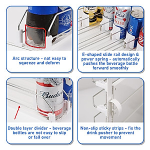 Nisorpa Drink Organizer For Fridge Dispenser, 5 Rows Soda Can Dispenser Water Bottle Organizer For Refrigerator Automatic Beverage Dispenser Pusher Glide Width Adjustable Beer Dispenser for Fridge