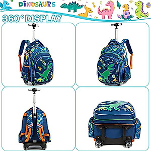 Meetbelify Boys Dinosaur Rolling Backpack Kids Backpacks with Wheels for School Bags Luggage