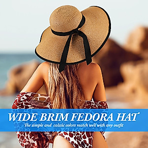 Mepase 12 Pcs Women Wide Brim Straw Sun Hats Summer Beach Hat Big Floppy Foldable Roll up Travel Hat UPF 50+(Bright Color, Cute Style) Multi Colors