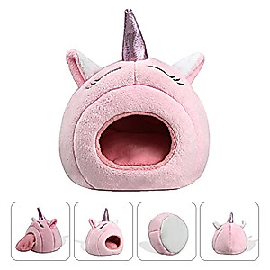 balacoo Hamster Cave Bed Hideout Nest Unicorn Shape Warm Plush House Cage Hut for Rat Hedgehog Chinchilla Guinea Pig