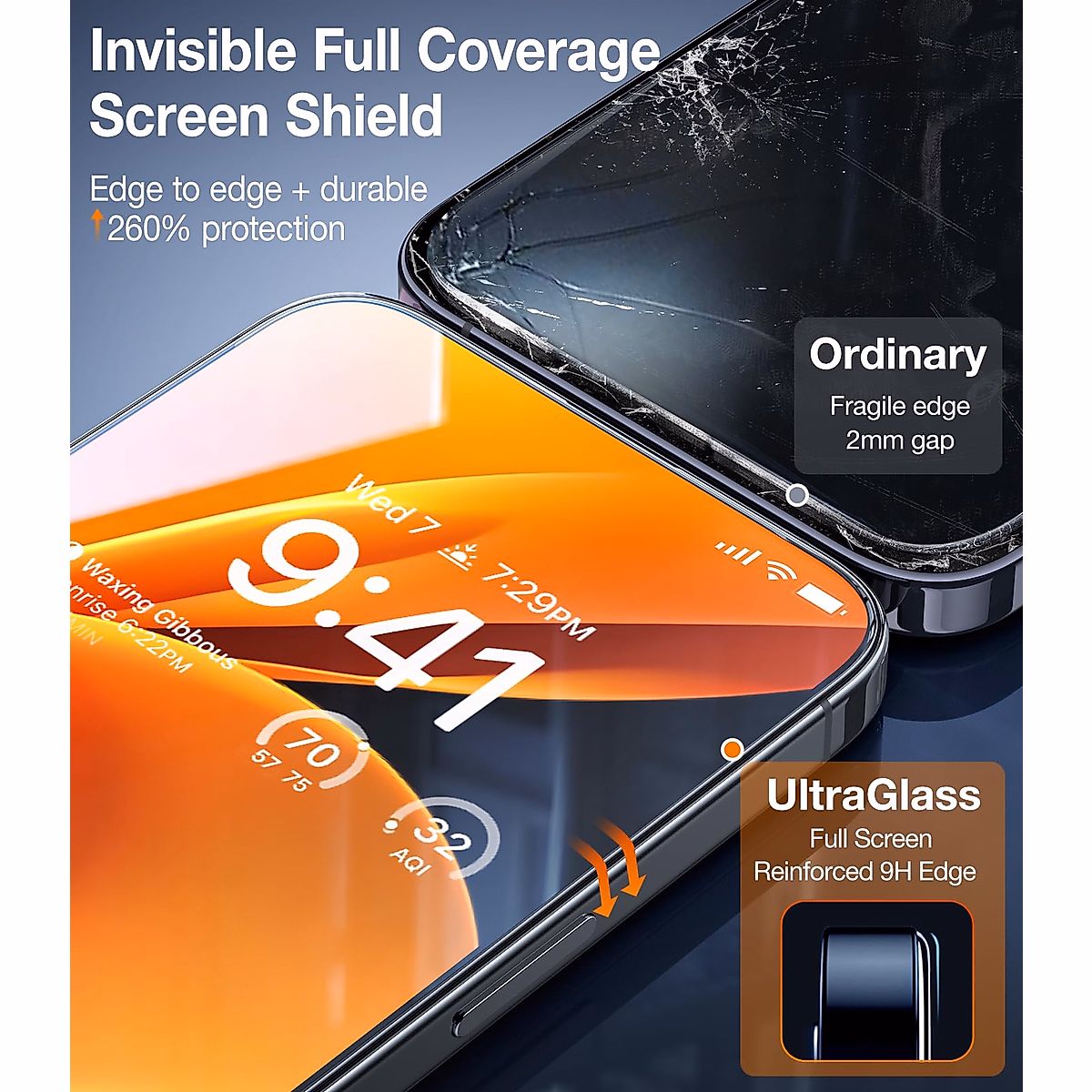 UltraGlass Top 9H+ Glass for iPhone 15 Pro Screen Protector [Military Grade Shatterproof & Longest Durable] Screen Protector 15 Pro Tempered Glass Full Coverage, 2 Packs