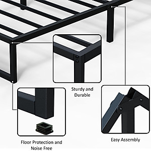 EMODA 12 Inch Queen Bed Frame No Box Spring Needed Heavy Duty Metal Platform BedFrame Queen Size with Steel Slats, Easy Assembly, Black