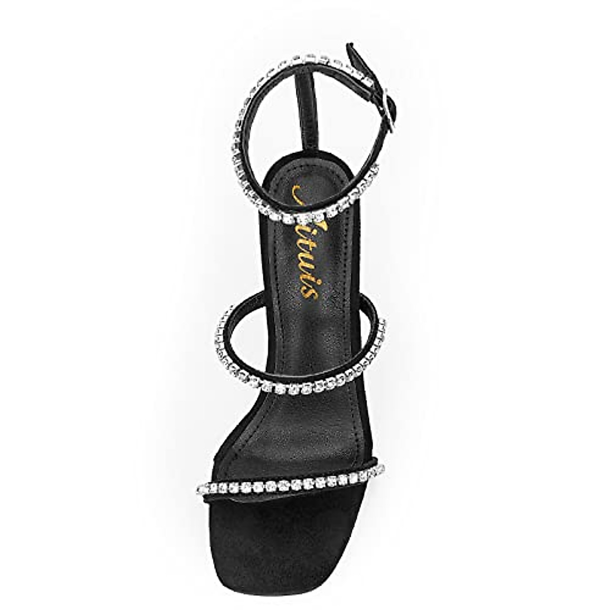 Aituis Women's Bling Rhinestone Heel Sandals Glitter Square Open Toe with Diamond Strap, Ankle Strap Sparkly Stiletto Dressy Sexy Summer High Heeled Shoes for Ladies Girls Party Club Silver, Black