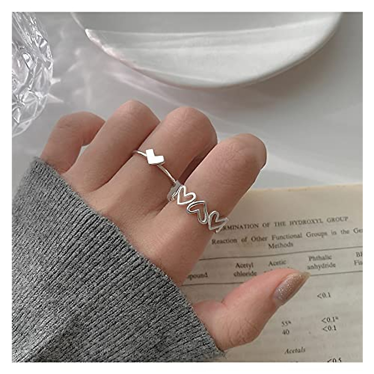 Cute Love Heart Adjustable Opening Pinky Rings for Women Dainty 925 Sterling Silver Eternity Endless Love Statement Knuckle Rings Thin Tiny Stacking Rings for Her Birthday Mom Xmas Valentines Gifts (Hollow Heart)