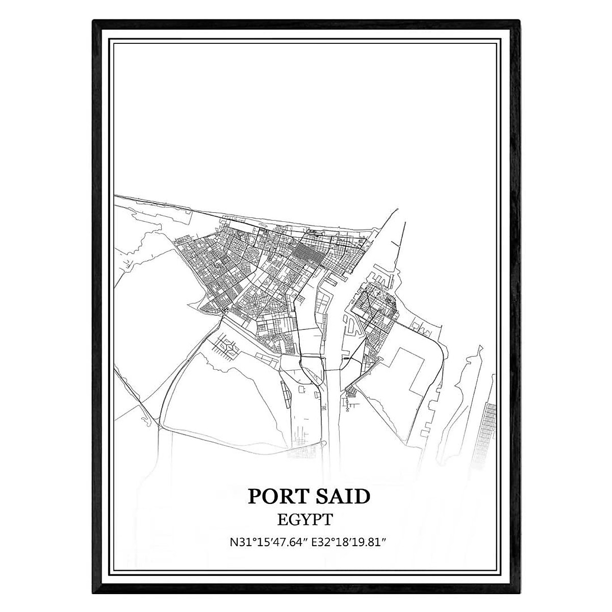 TANOKCRS Port Said Egypt Map Wall Art Canvas Print Poster Artwork Unframed Modern Black and White Map Souvenir Gift Home Decor 18x24 Inches