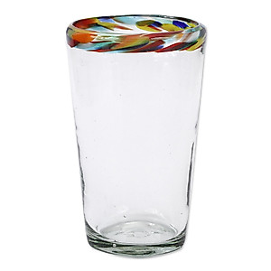 NOVICA Hand Blown Recycled Glass Confetti Rim Highball Glasses, 16 Oz, Confetti' (Set Of 6)