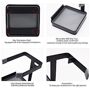 vocheer Pot Lid Holder, Kitchen Organizer Rack Spoon Rest Rack Holder-Lid Stand for Utensils in Kitchen, Black