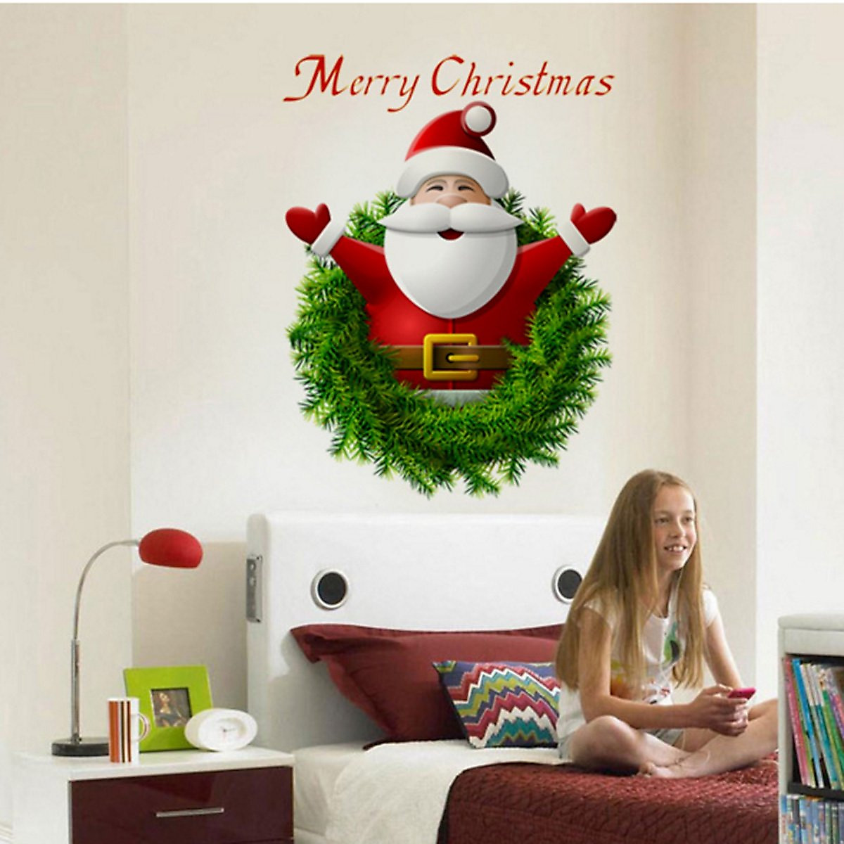 2 Pcs Christmas Windows Stickers Wall Stickers, 3D Santa Claus Merry Christmas Decoration Removable Wall Sticker Festive Children Decor Holiday Door Window Decoration