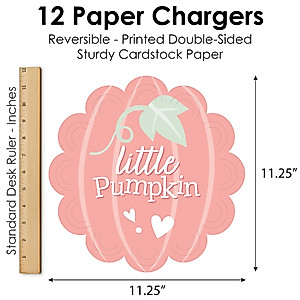 Big Dot of Happiness Girl Little Pumpkin - Fall Birthday Party or Baby Shower Round Table Decorations - Paper Chargers - Place Setting For 12
