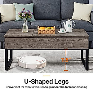Yaheetech Lift Top Coffee Table with Storage, Industrial Lift up Living Room Table with Metal Frame, Wood Coffee Table for Living Room & Office , Taupe Wood