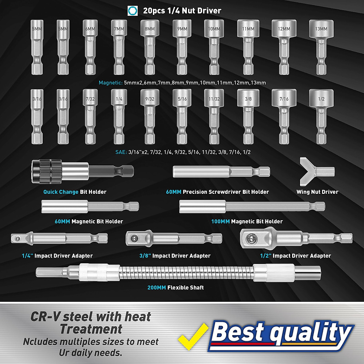 Amartisan 258-Piece Ultimate Screwdriver Bit Set, Chrome Vanadium Steel Driver Bit Set, Security bit set, Includes Bits Holder, Nut Driver, etc (Blue)