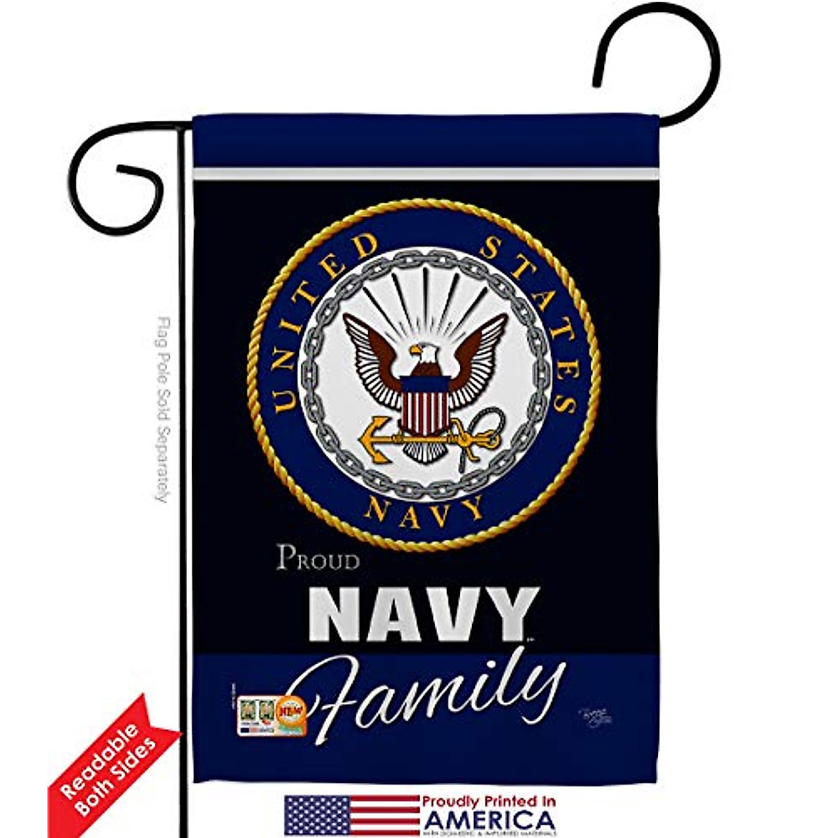 Navy Proudly Family Garden Flag Armed Forces USN Seabee United State American Military Veteran Retire Official Small Decorative Gift Yard House Banner Double-Sided Made In USA 13 X 18.5