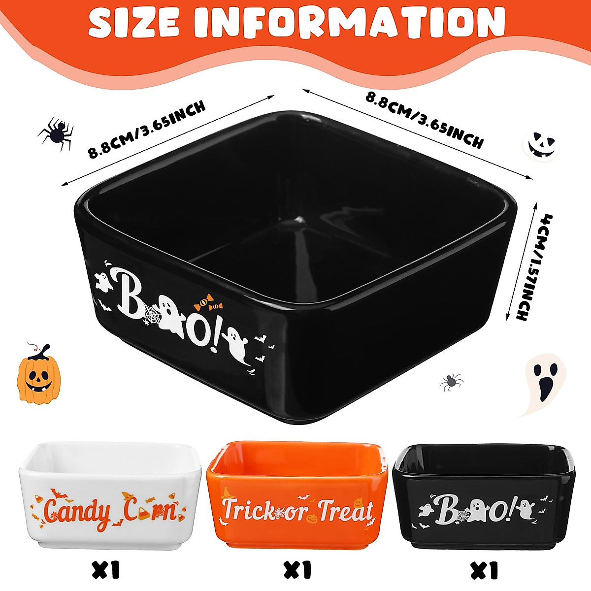 Tanlade 3 Pcs Halloween Candy Bowl Mini Ceramic Bowl for Tiered Tray Halloween Candy Dish Halloween Party Supplies Candy Holder for Farmhouse Home Housewarming Gift (Candy Corns)