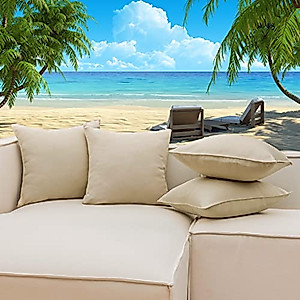 Home Brilliant Linen Pillow Covers Waterproof Outdoor Pillows for Patio Pillow Covers for Couch, 18 inch, 45 cm, 4 Pcs, Light Linen